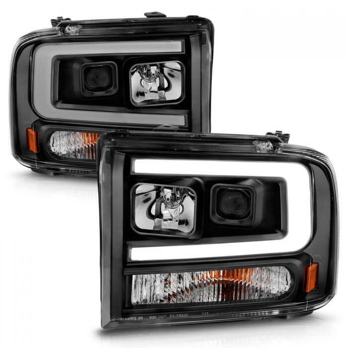 Powerstroke 05-07 Anzo Black Plank Style Projector Headlights
